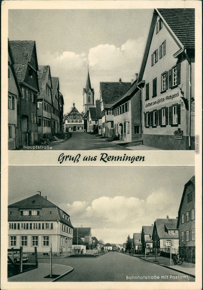 2 Bild: Hauptstrasse, Bahnhofstrasse :: Renningen :: Ansichtskarten-Lexikon