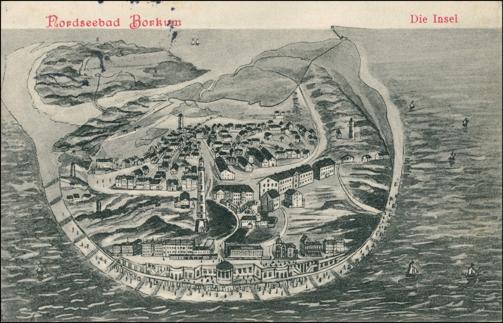 Künstlerkarte die Insel :: Borkum :: Ansichtskarten-Lexikon