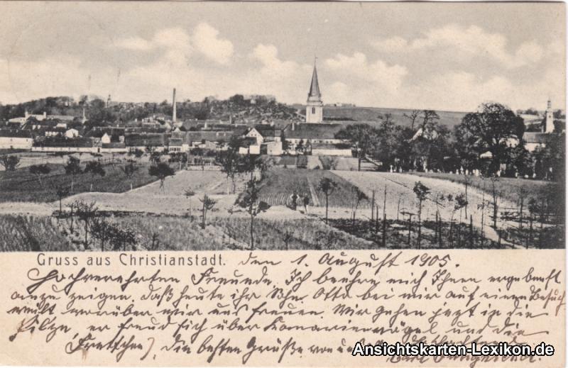 Totalansicht mit Kirche :: Christianstadt (Bober) :: Ansichtskarten-Lexikon
